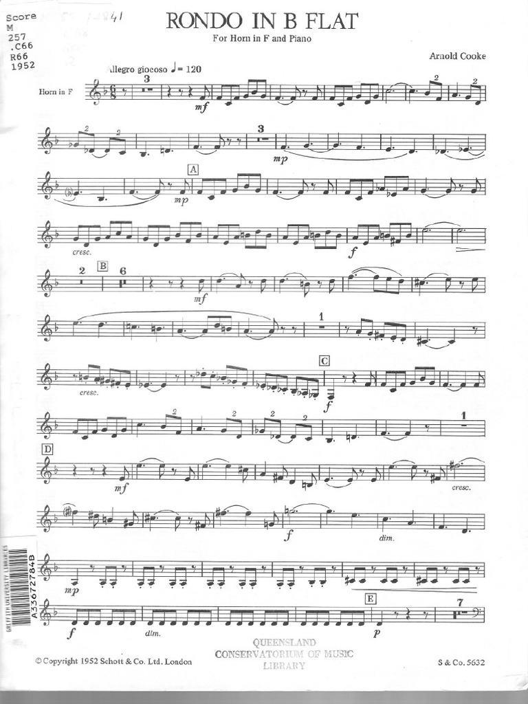 Cooke - Rondo in B Flat For Horn and Piano - Horn and Piano | PDF