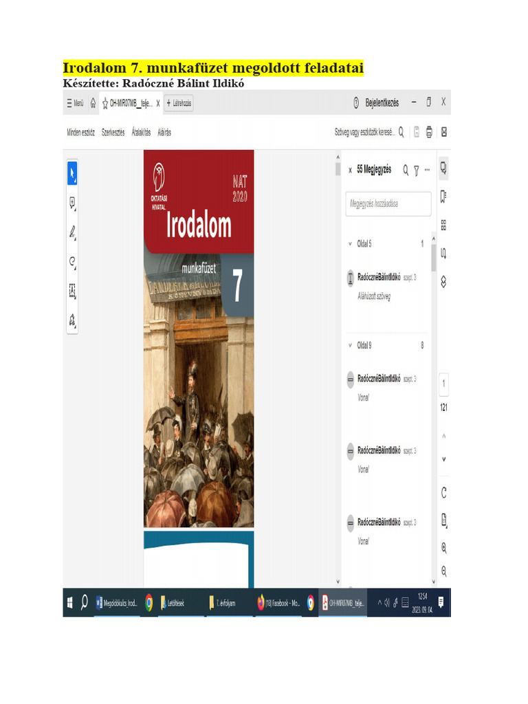 Megoldókulcs - Irodalom 7. MF - 1-77. Oldal - 2024 | PDF