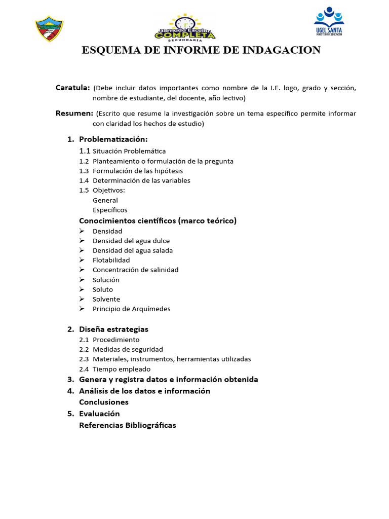 Esquema de Informe de Indagacion (Flotabilidad de Los Cuerpos) | PDF