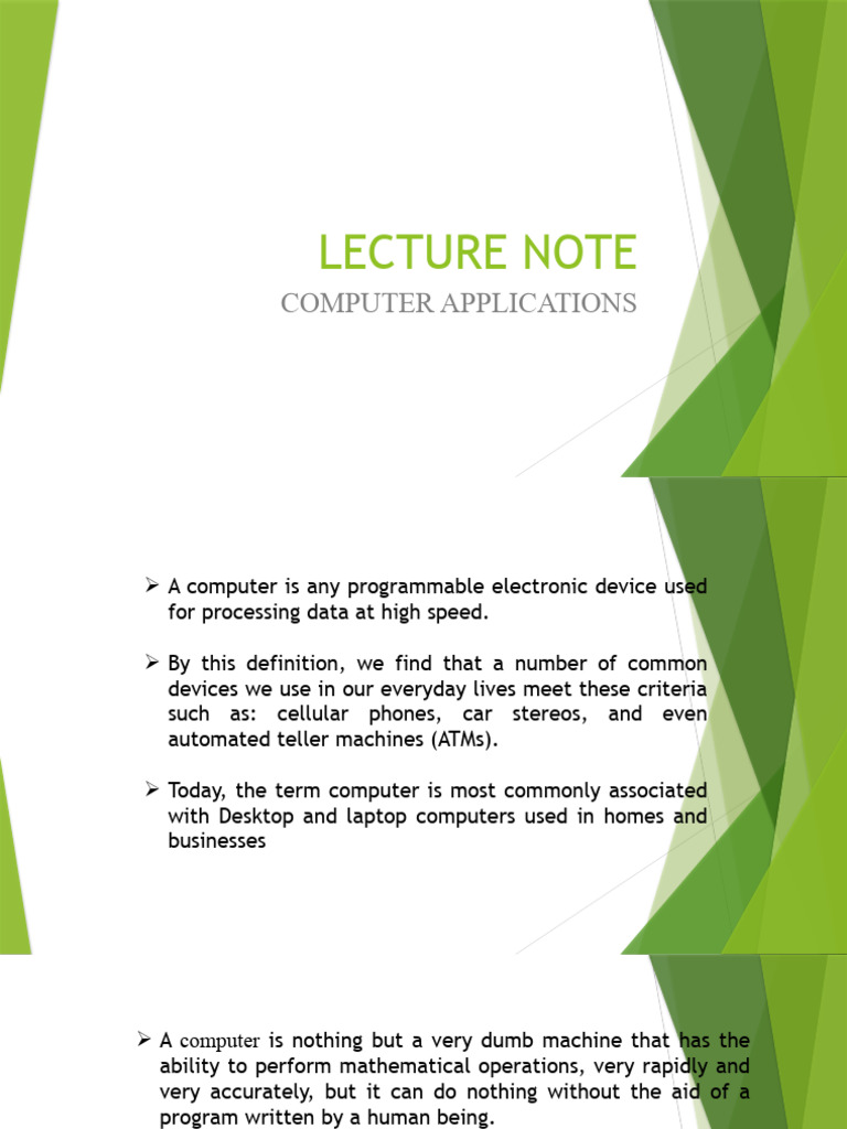 Lecture 1 Computer Application | PDF | Computer Hardware | Random Access Memory