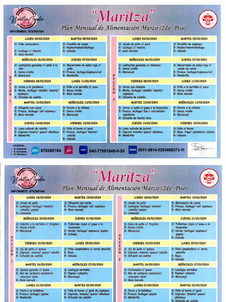 Menú Marzo - Maritza | PDF