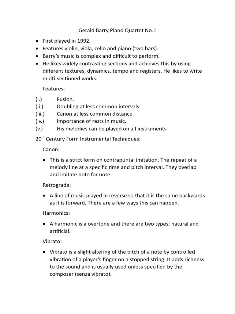 Gerald Barry Piano Quartet No. 1 | PDF | Violin | Musical Instruments
