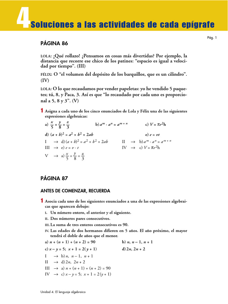 Soluciones ejercicios T4 Expresiones algebraicas | PDF | Álgebra | Álgebra abstracta