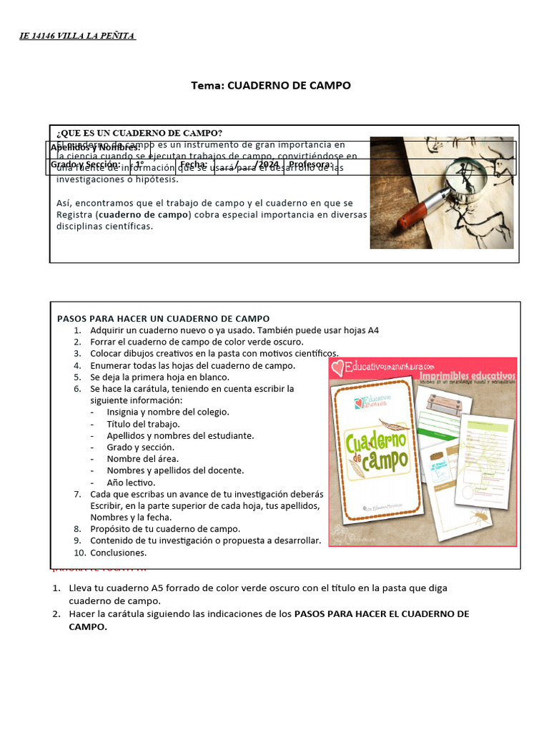 Ficha Cuaderno de Campo | PDF