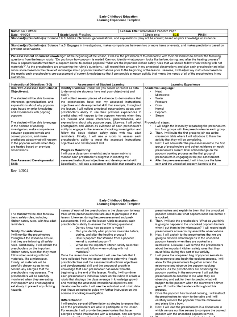 Edt 313 Investigation Lesson Plan | PDF | Popcorn | Lesson Plan