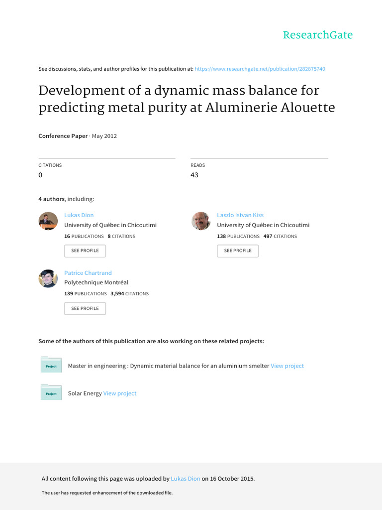 2012GEPESZET Dynamic Mass Balance For Aai | PDF | Aluminium | Physical ...