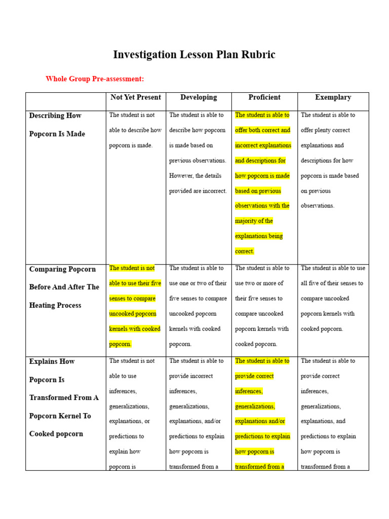 Investigation Lesson Plan Assessment | Download Free PDF | Popcorn ...