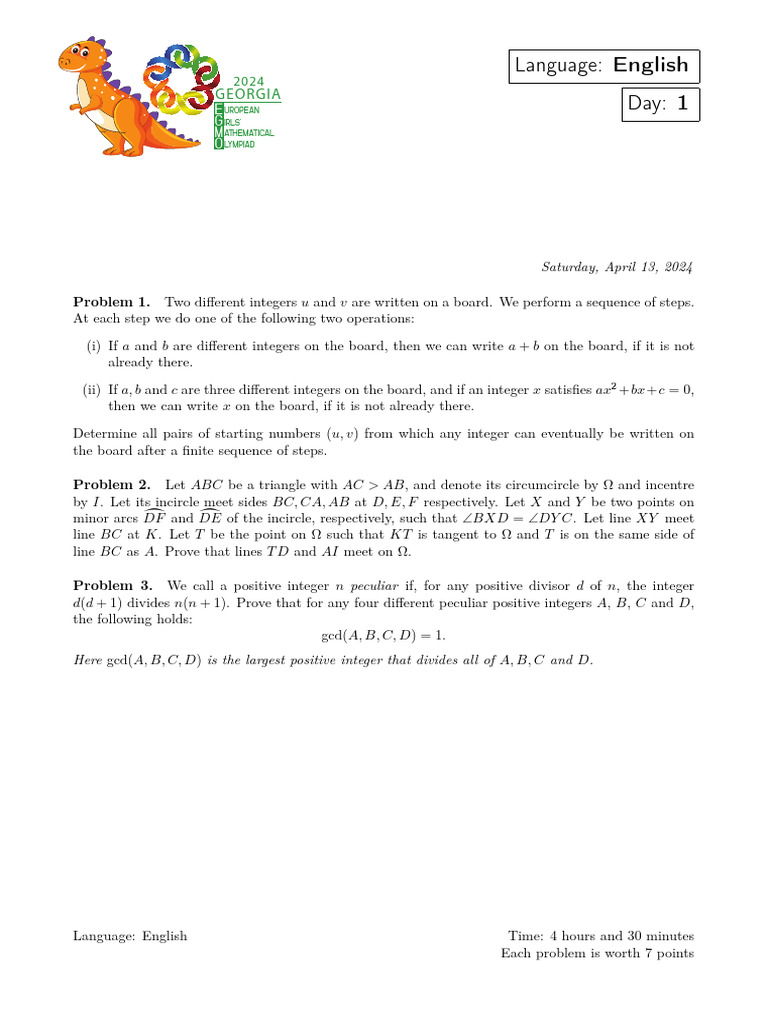 European Girls' Math Olympiad 2024 | PDF