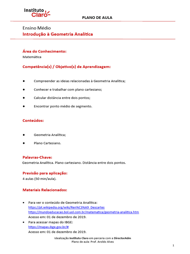 2019 - Plano de Aula - GEOMETRIA ANALÍTICA - Aroldo Alves | PDF ... 2019 - Plano de Aula - GEOMETRIA ANALÍTICA - Aroldo Alves | PDF ...