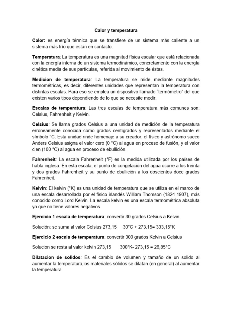 Calor y Temperatura | PDF | Celsius | Temperatura