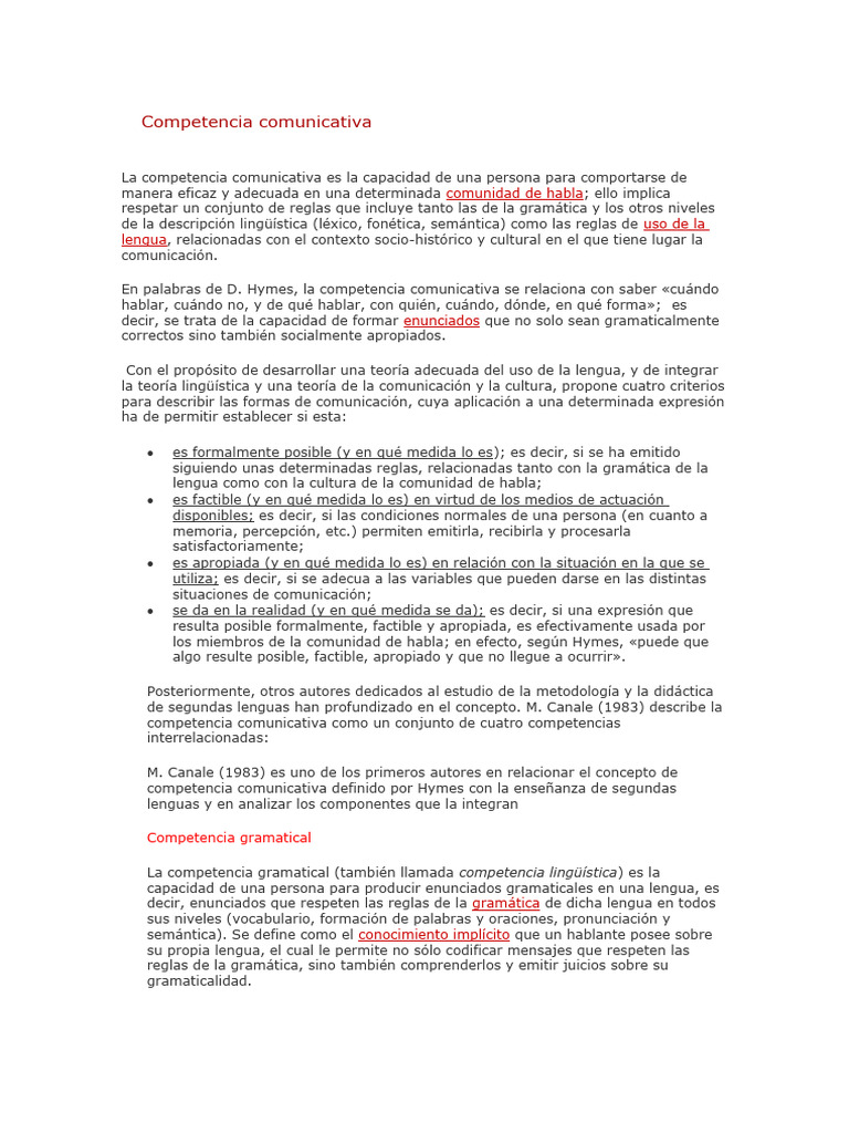 Competencia comunicativa y sus tipos | PDF | Gramática | Sociolingüística