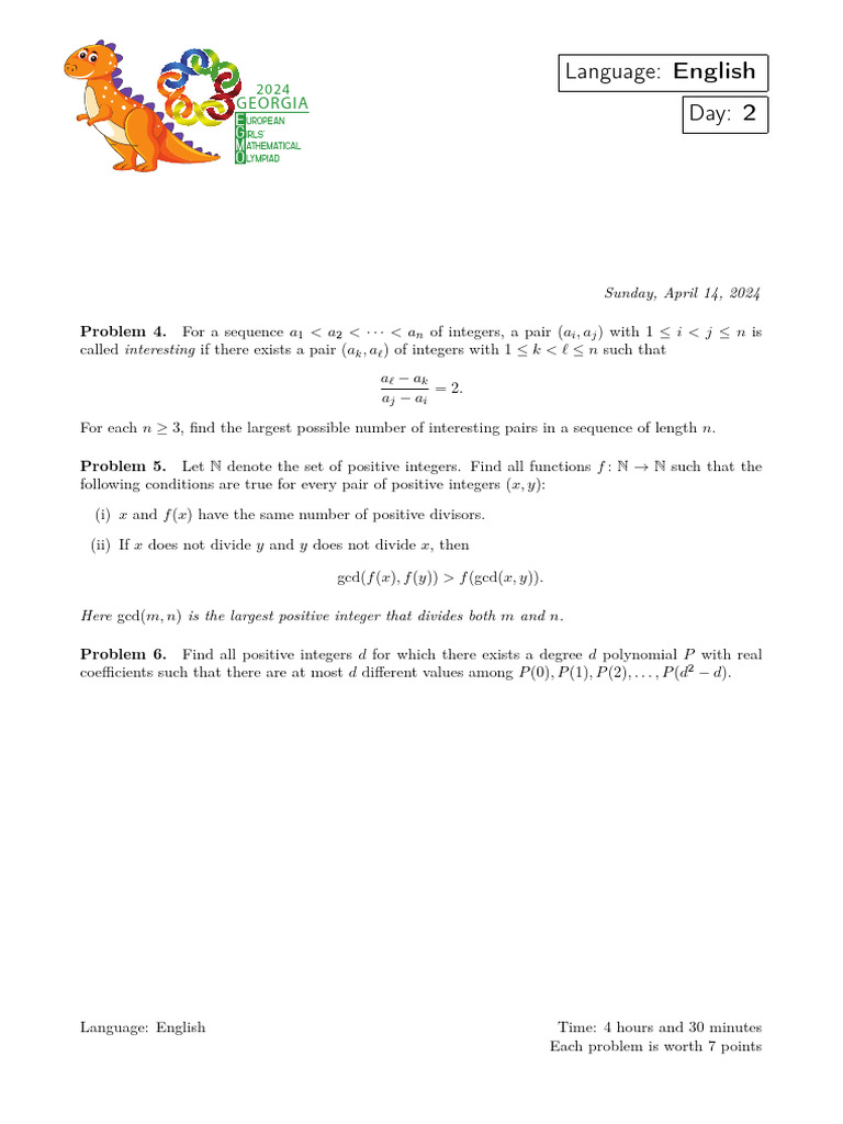 European Girls' Math Olympiad 2024 | PDF