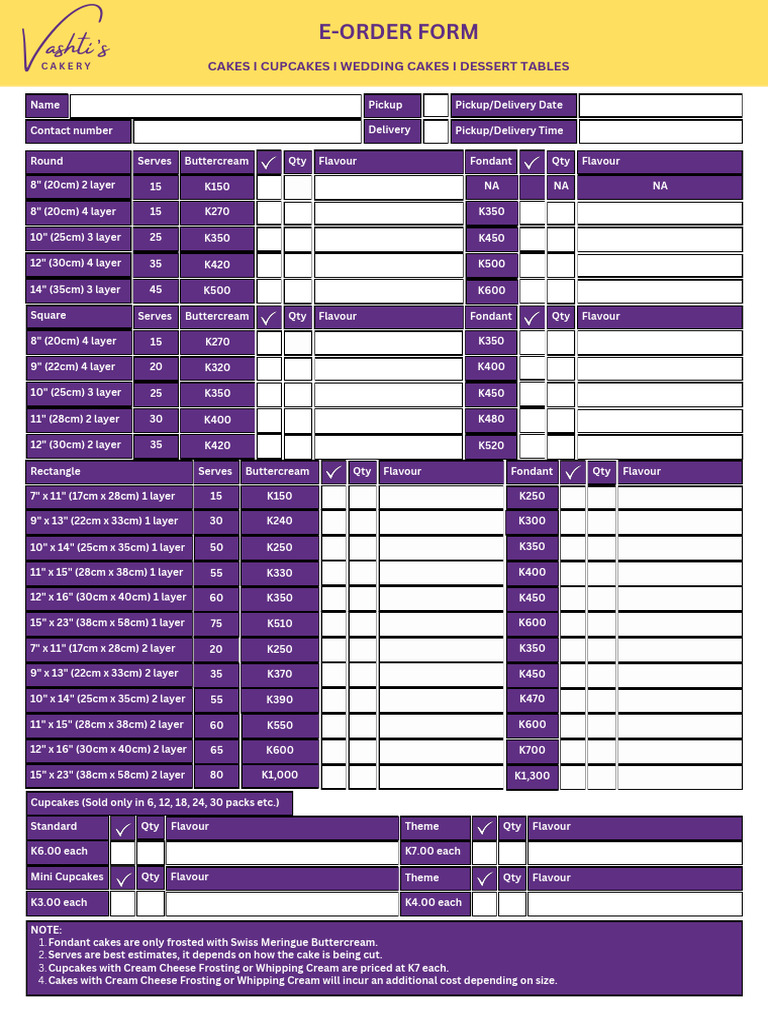 Order Form 2024 | PDF | Cakes | Icing (Food)