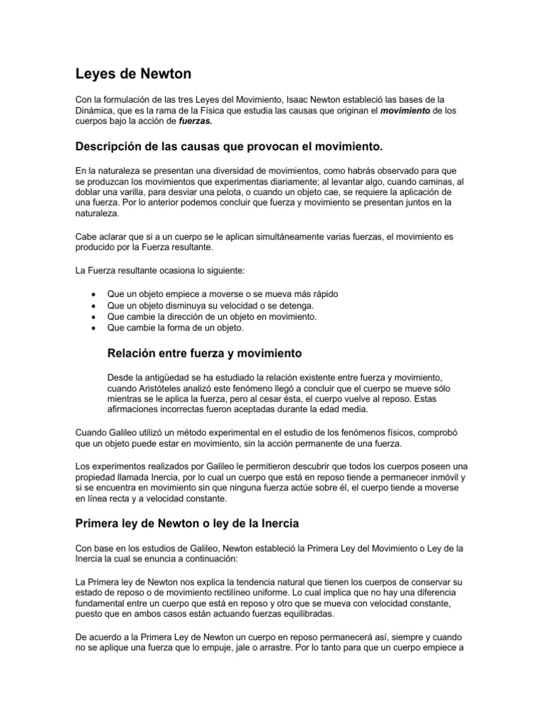 Ley de Inercia de Newton | PDF | Fuerza | Las leyes del movimiento de ...