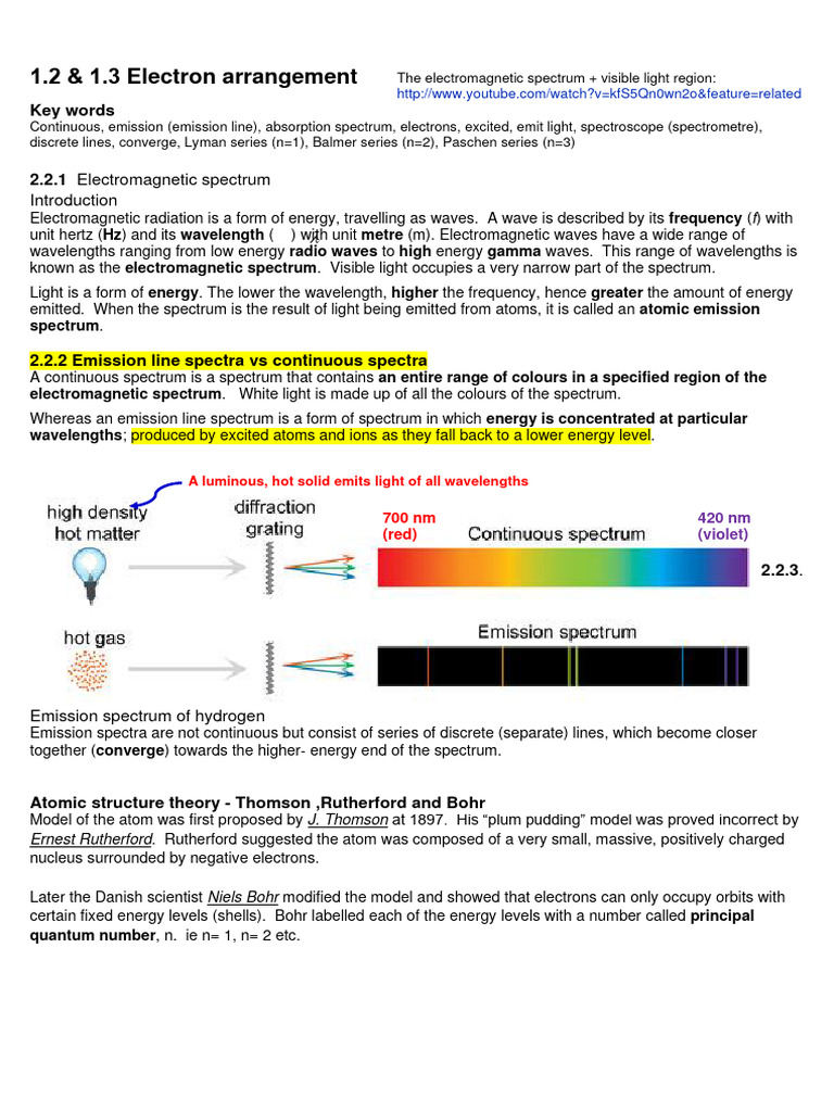 2.2 Electronic Configurations_Handout | PDF | Emission Spectrum | Electromagnetic Spectrum