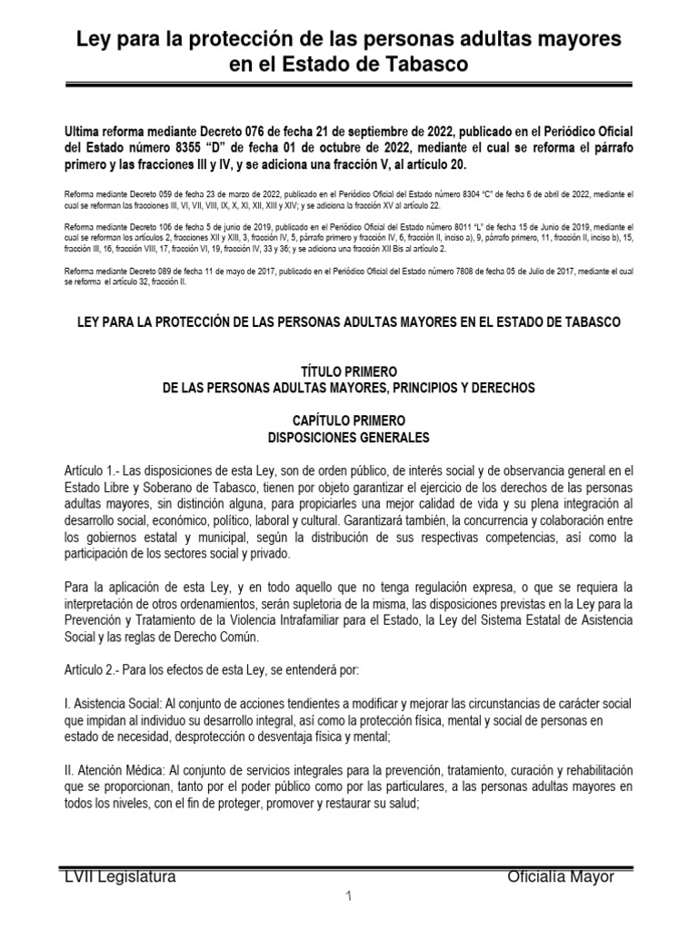 Ley para La Proteccion de Las Personas Adultas Mayores | PDF | Trabajo ...