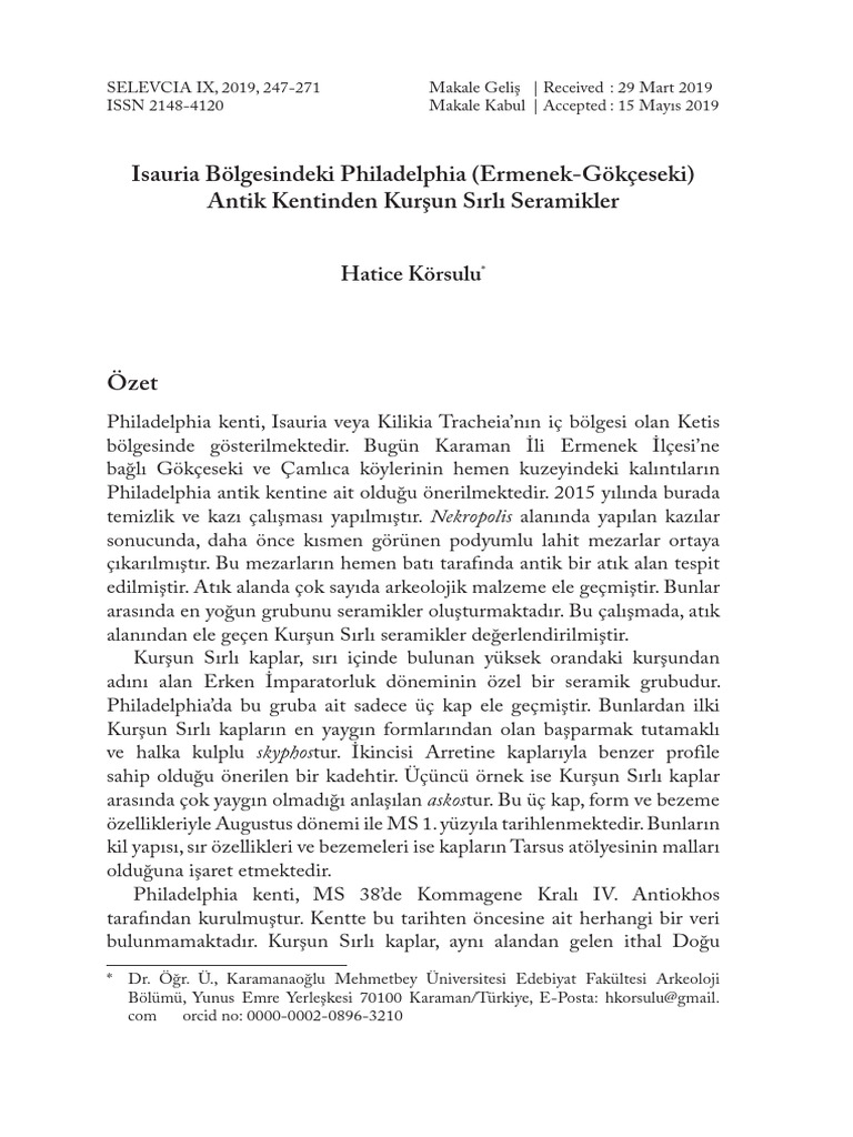 Isauria B - Lgesindeki Philadelphia Ermenek-G - K - Eseki Antik Kentinden Kur - Un S - RL ...