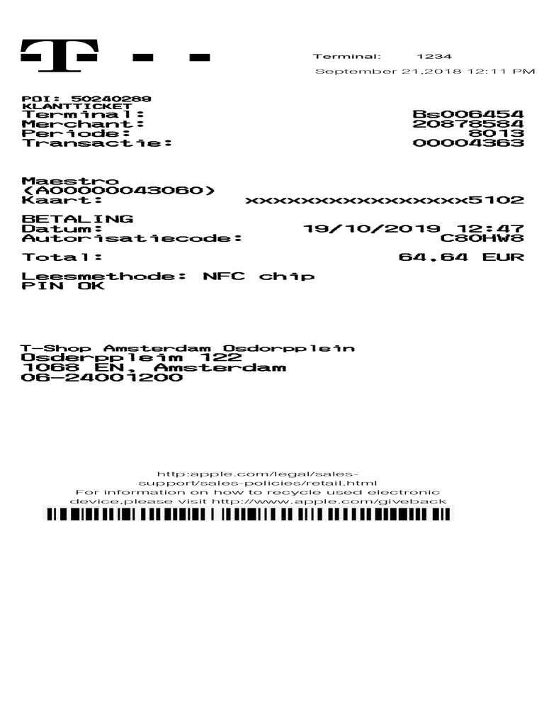 Payment Receipt for Apple Purchase | PDF