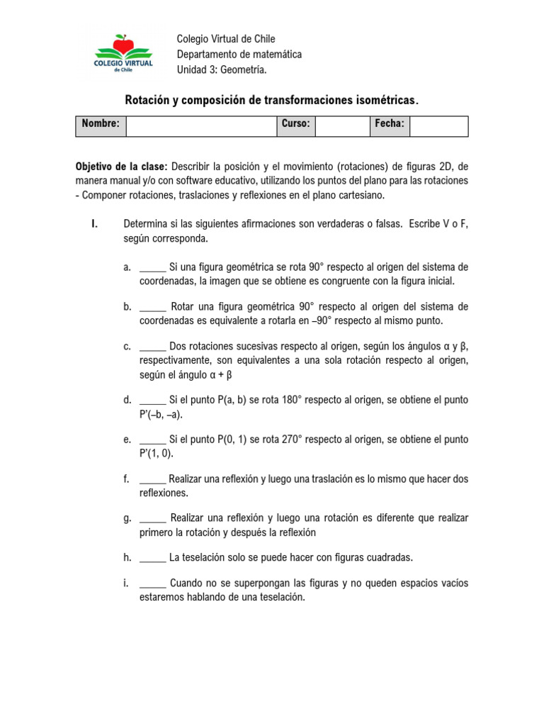 012 U3 8b Matematica Practico Rotacion y Composicion de Transformaciones Isometricas | PDF ...