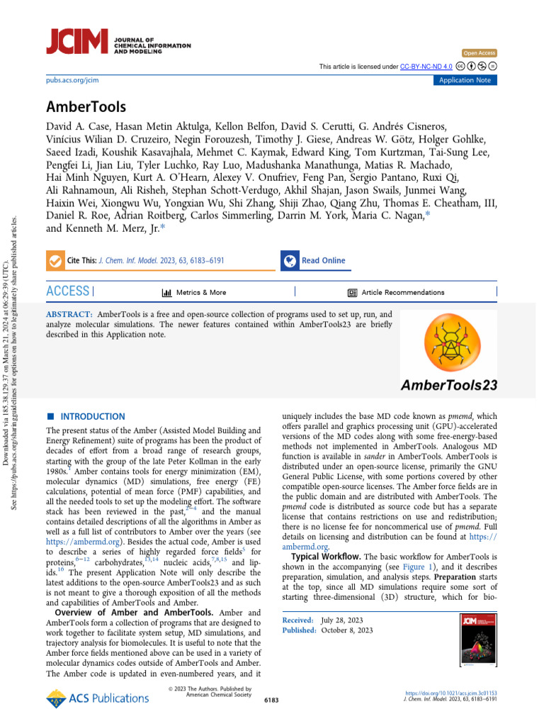 Case Et Al 2023 Ambertools | PDF | Molecular Dynamics | Chemistry