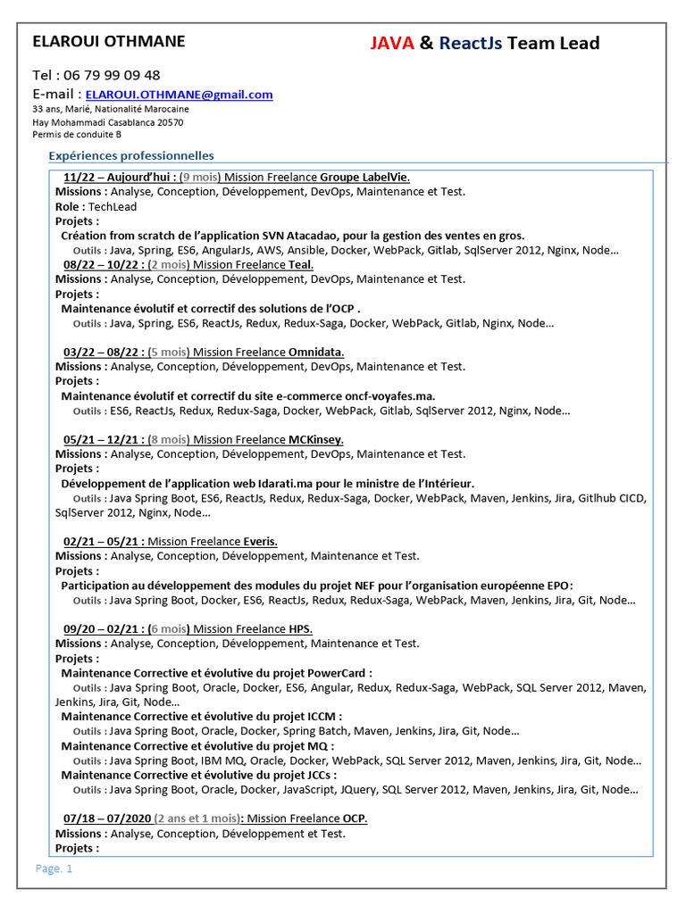 CV Othmane Elaroui - Développeur Freelance | PDF | C# (Langage de ...