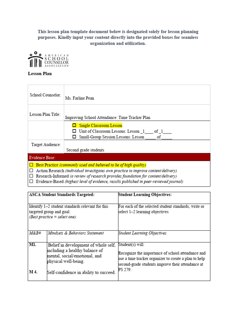 Attendance Lesson Plan | PDF | Time Management | Professional Skills