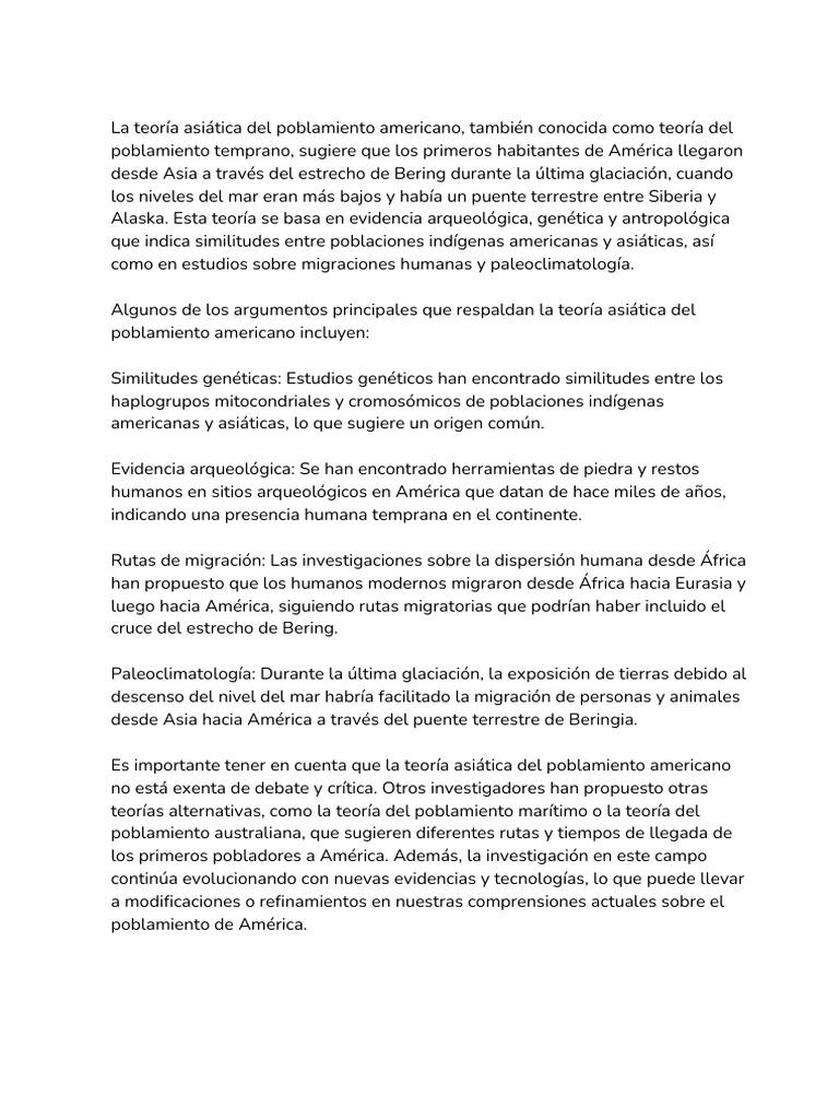 Teoría asiática del poblamiento americano | PDF