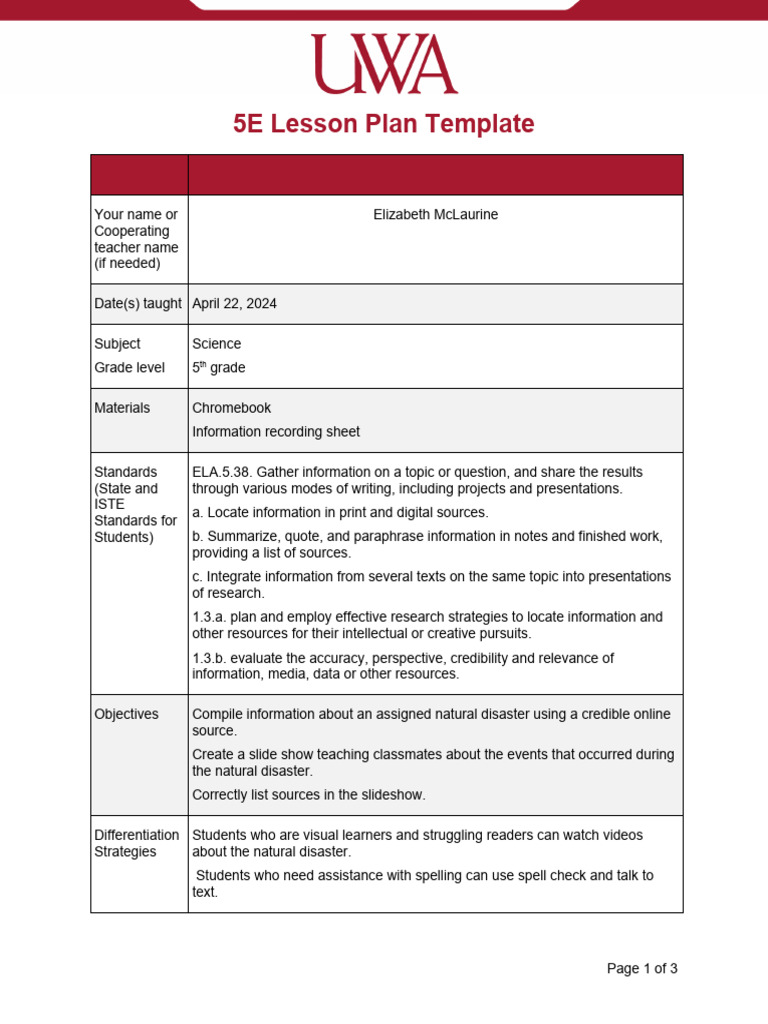 ED508 5E Lesson Plan Template | PDF | Lesson Plan | Information
