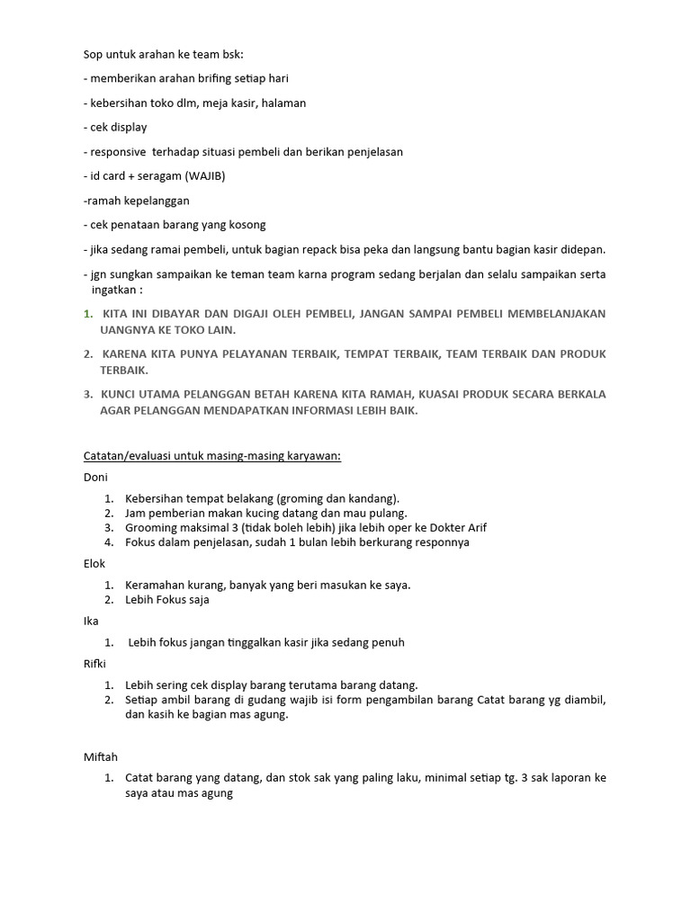 Sop Untuk Arahan Ke Team BSK | PDF