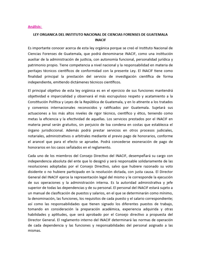 Ley Orgánica del INACIF en Guatemala | PDF | Guatemala | Ley Pública