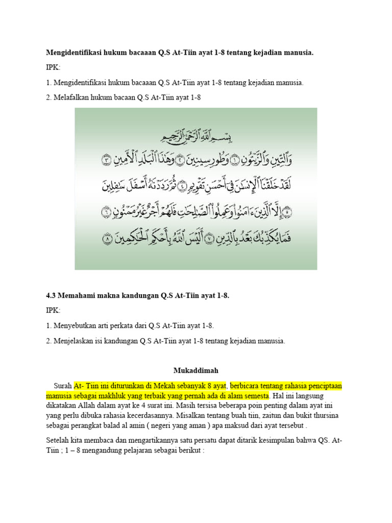 Makna dan Kandungan Surah At-Tiin | PDF