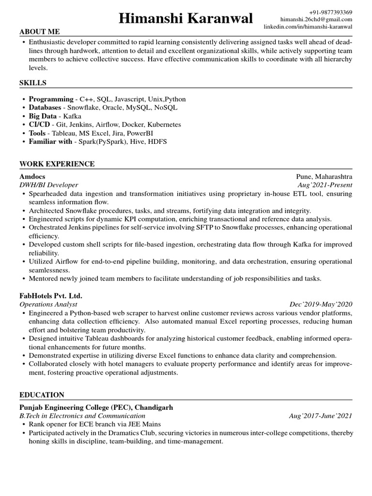 Developer Resume: Himanshi Karanwal | PDF | Data | Data Management