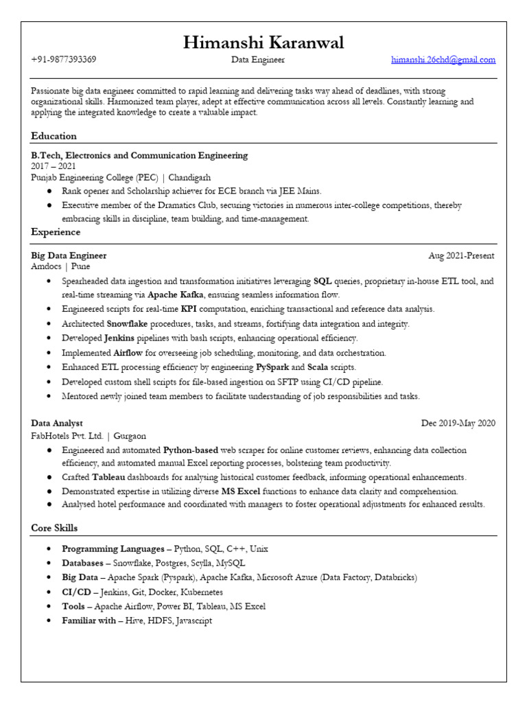 Himanshi Resume | PDF | Apache Spark | Data Management