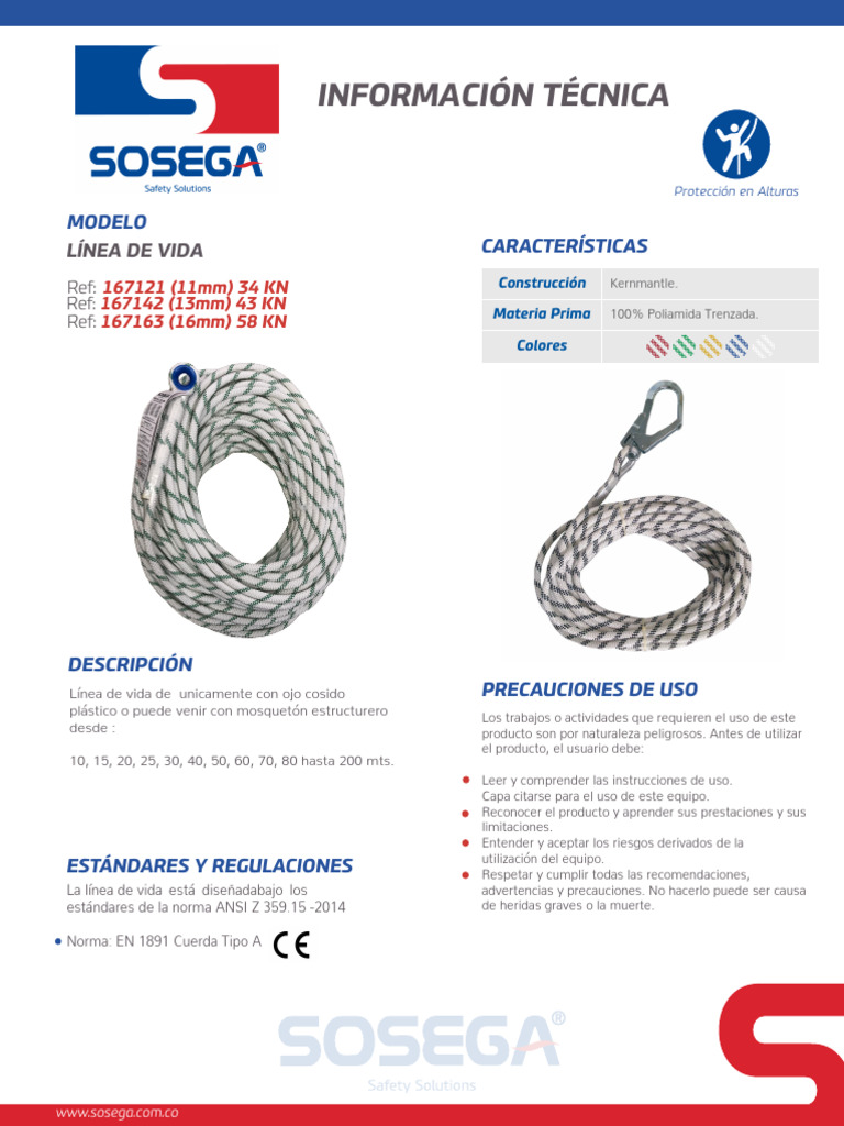 Ficha Tecnica Lineas de Vida o Cuerda de Rescate Sosega 13MM | PDF