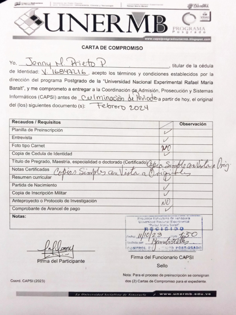 Carta Compromiso Doctorado Ciencias Administrativas | PDF