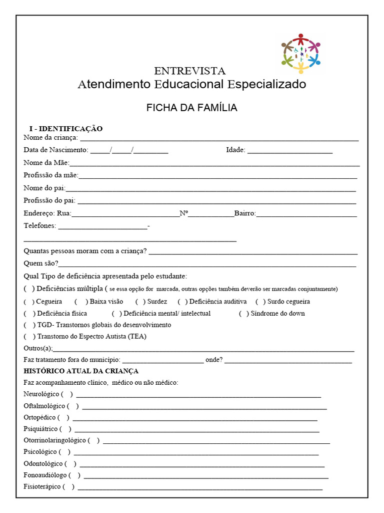 Ficha Entrevista Com As Famílias | Download grátis PDF | Deficiência ...