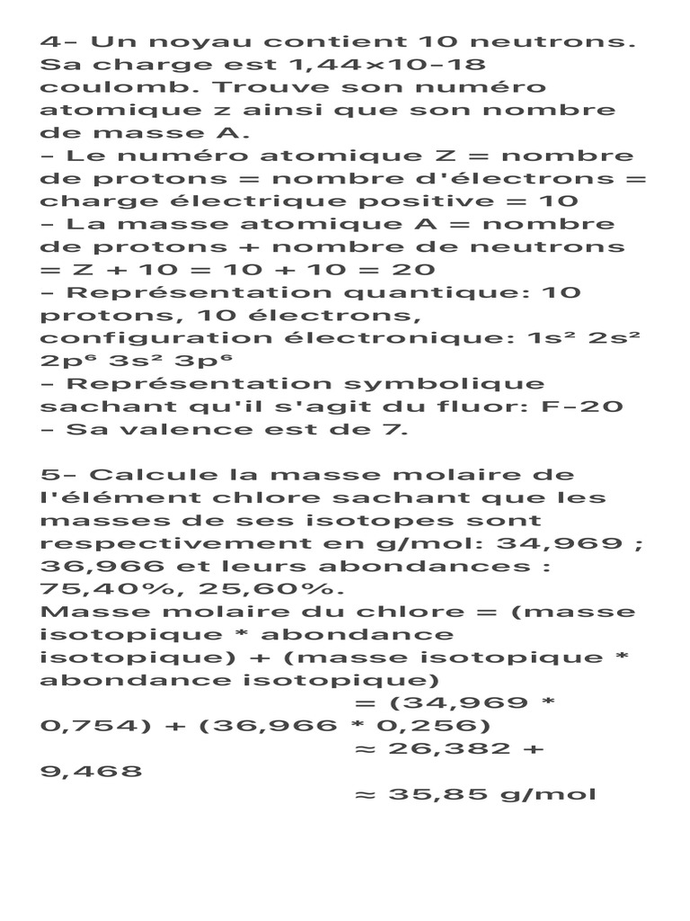 4 - Un Noyau Contient 10 Neutrons. Sa Charge Est 1,44×10-18 Coulomb | PDF
