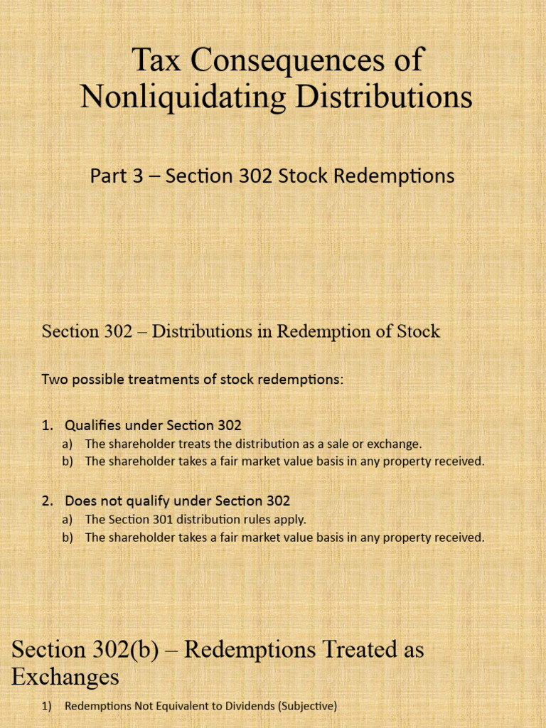 Tax Consequences of Nonliquidating Distributions - Part 3 | PDF ...