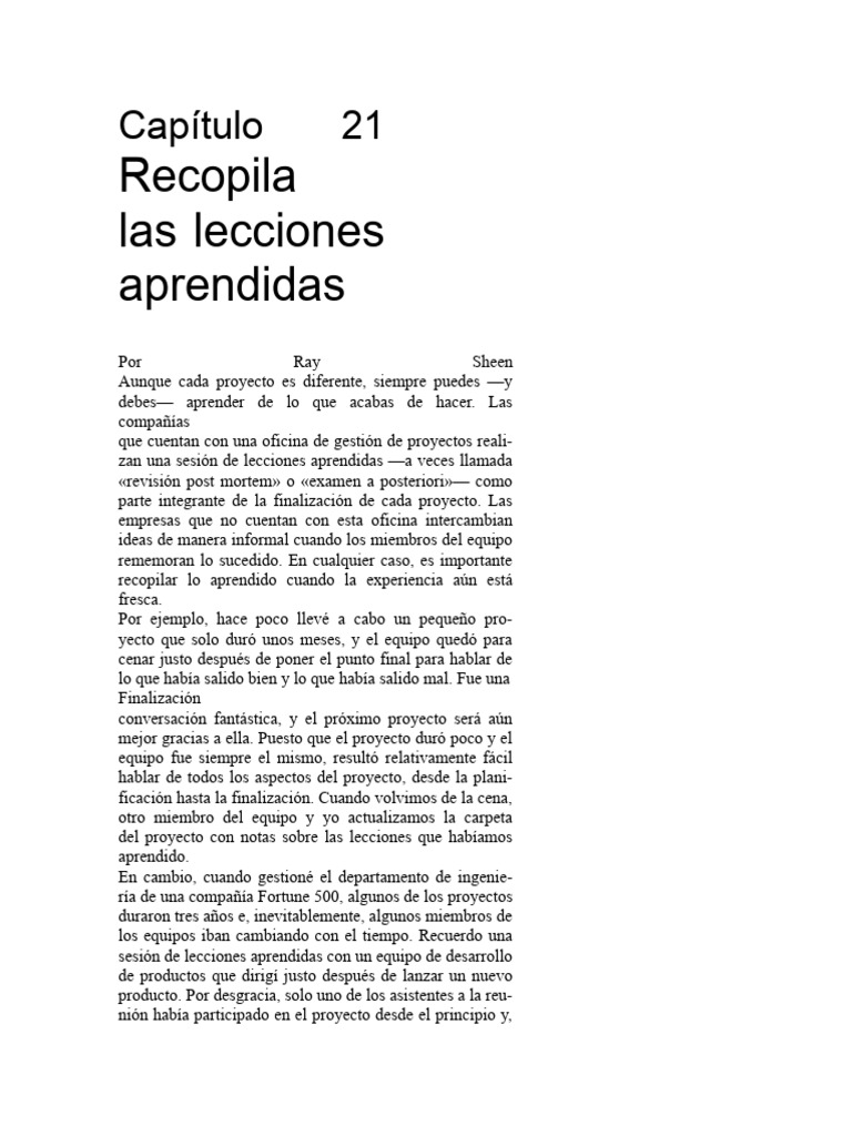 Lecciones Aprendidas en Proyectos | PDF | Gestión de proyectos | Business