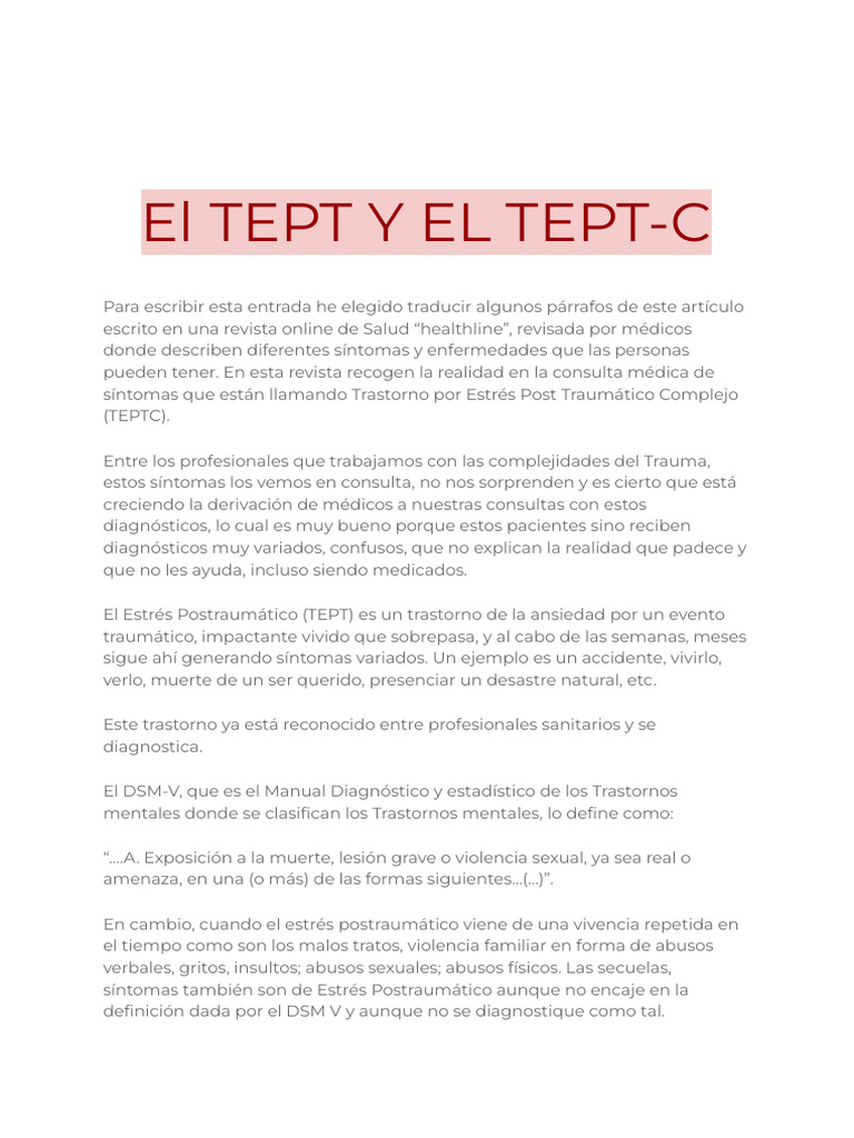 TEPT y TEPT-C: Síntomas y Diagnóstico | PDF | Manual Diagnóstico y ...