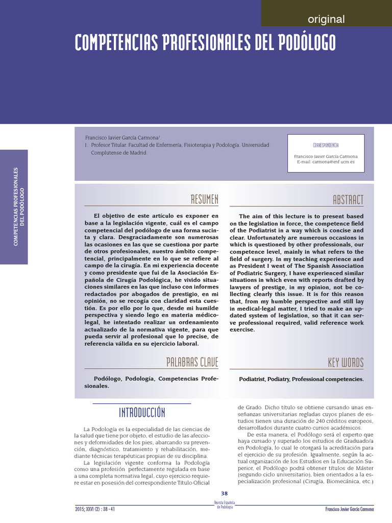 Competencias Del Podologo | PDF | Licenciatura | Cirugía