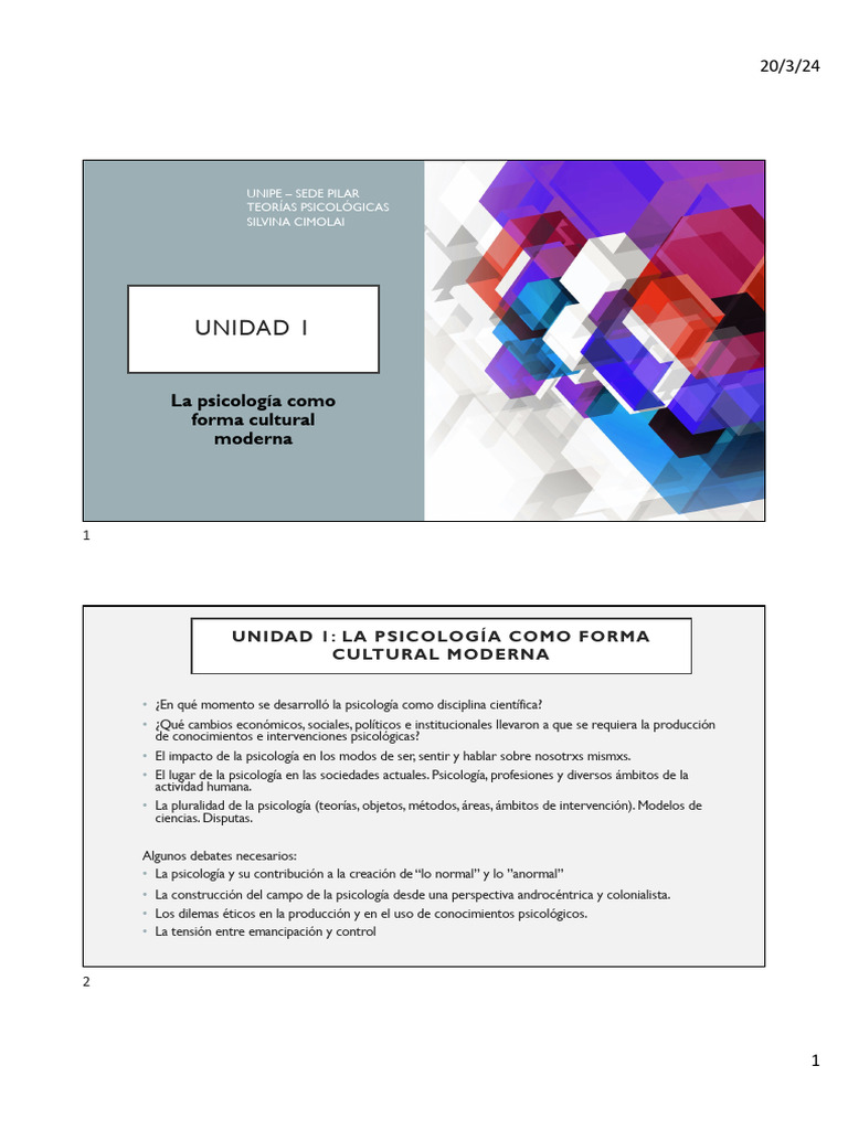 Unidad 1 Divenosa y Costa Que Es La Psicologia-Power Point | PDF | Sicología | Conocimiento
