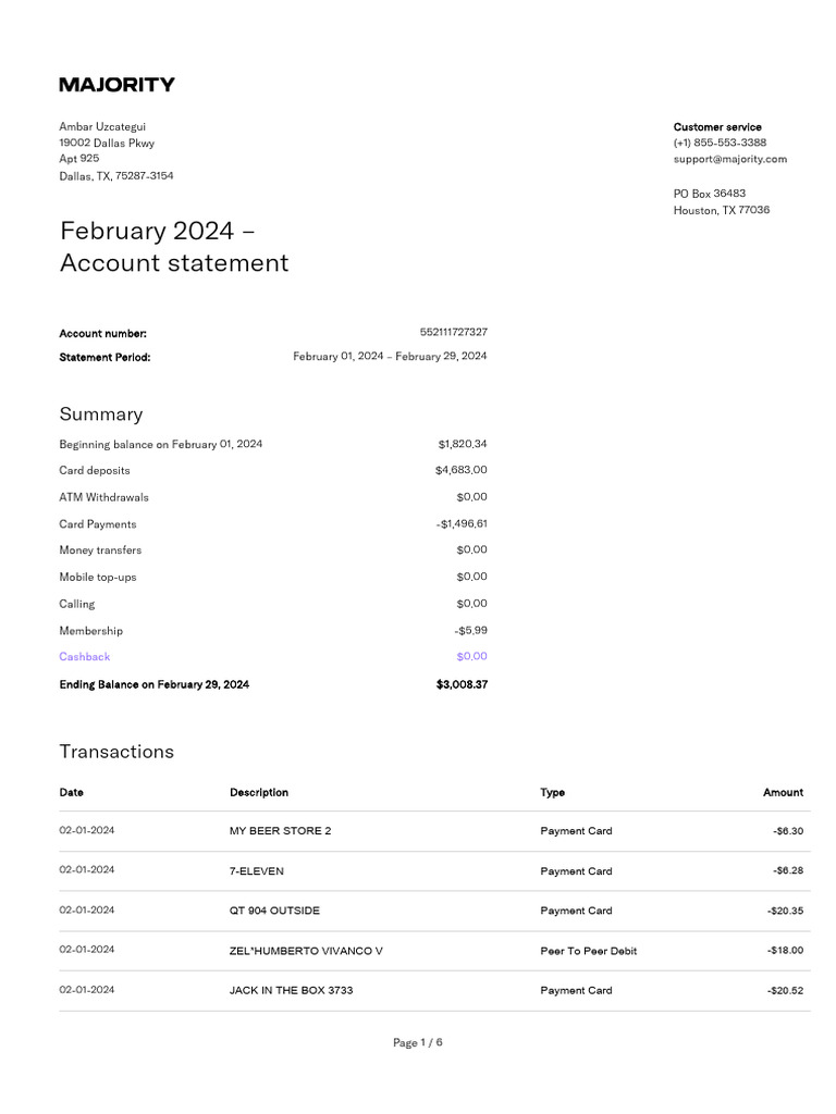 2024-02-monthly-statement-MAJORITY-2 | PDF | Payments | Debit Card
