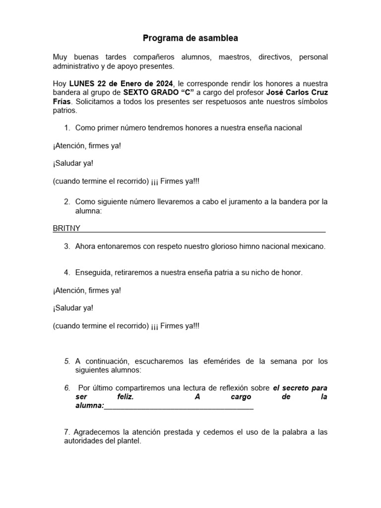 Programa de asamblea 6C | PDF