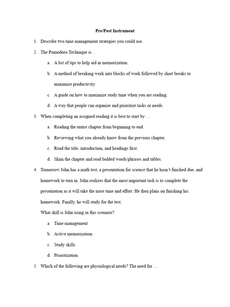 pre post instrument sample | PDF