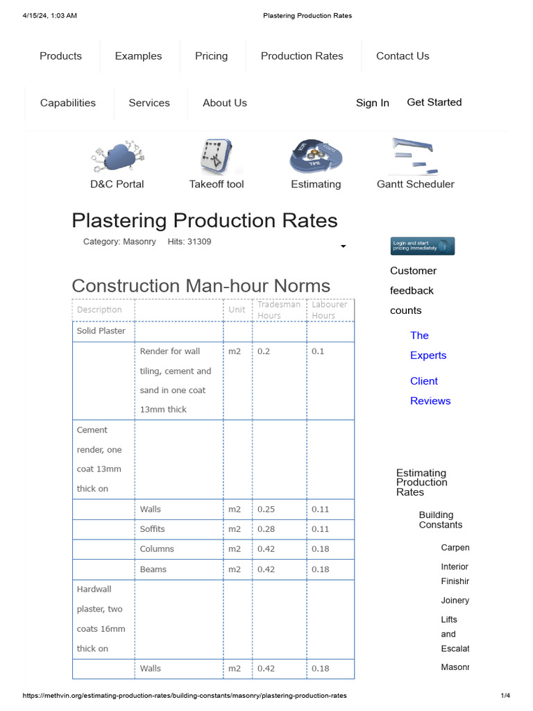Plastering Production Rates | Download Free PDF | Wall | Architectural ...