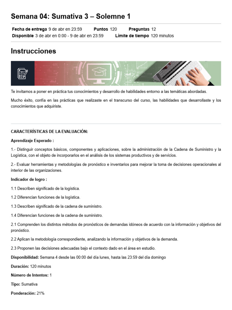Semana 04 - Sumativa 3 - Solemne 1 - GEST DE LA CADENA DE SUMINIST | PDF | Logística | Cadena de ...