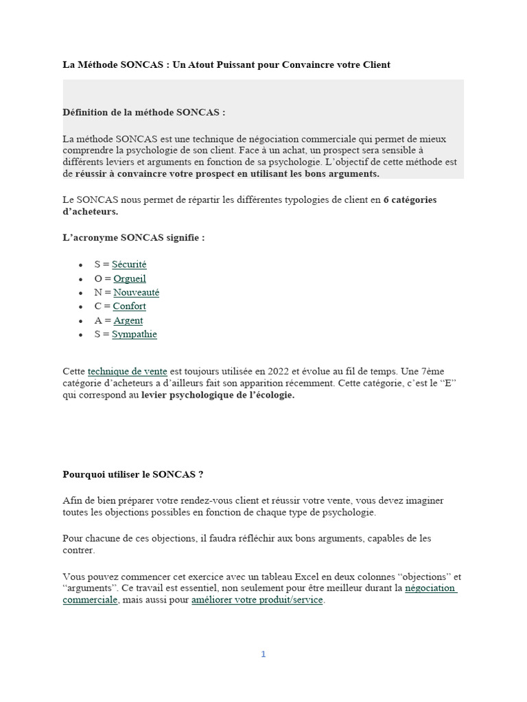 La Méthode SONCAS | PDF