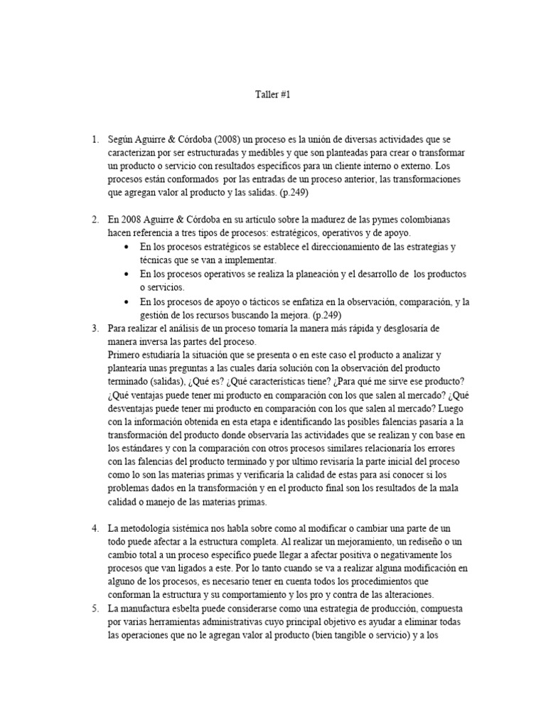 Taller #1 - Ing de Procesos - Terminado | PDF | Business | Lean ...