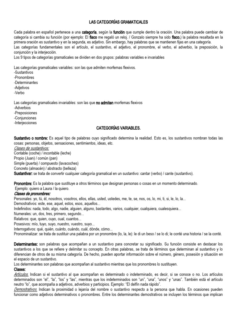 Categorias Gramaticales NOVENO 2024 | PDF | Adjetivo | Adverbio